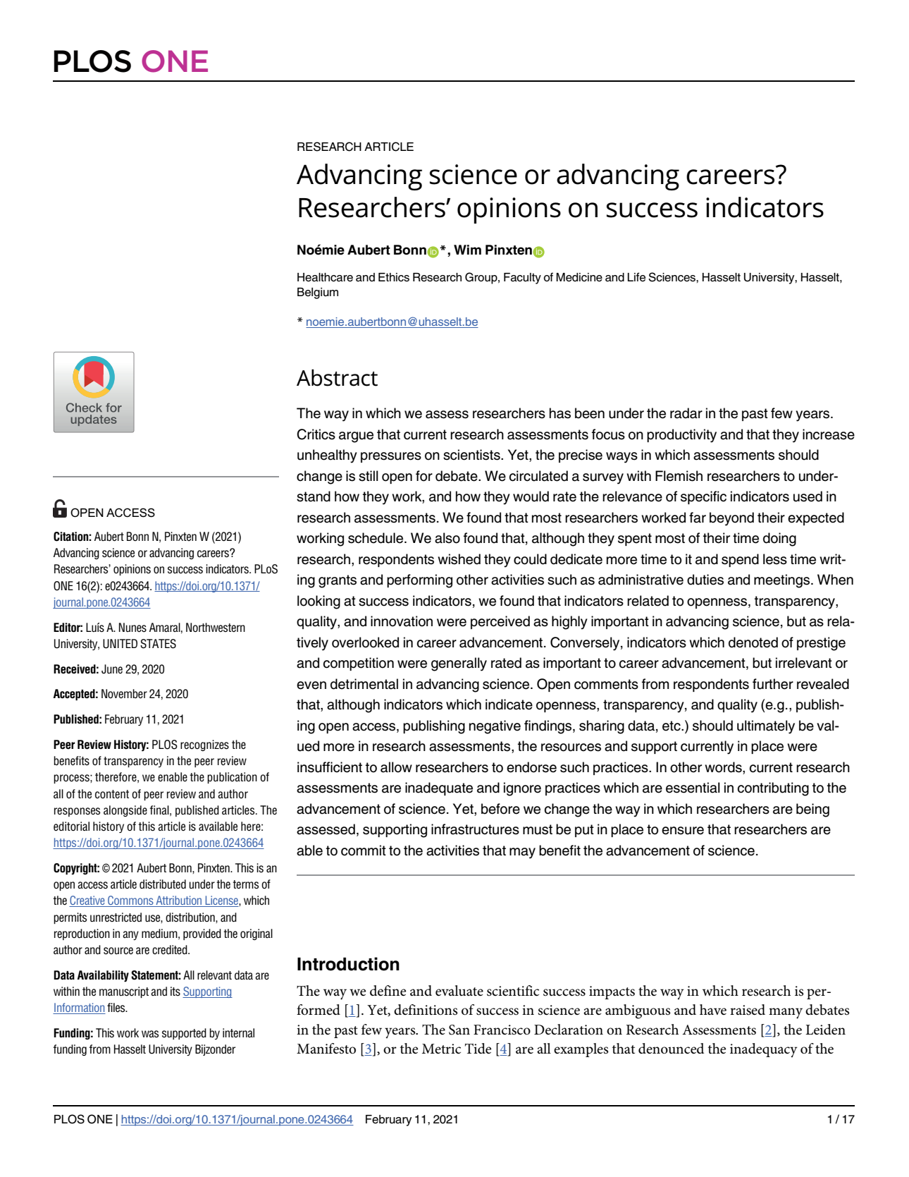 Advancing science or advancing careers? Researchers’ opinions on ... Advancing science or advancing careers? Researchers’ opinions on ...