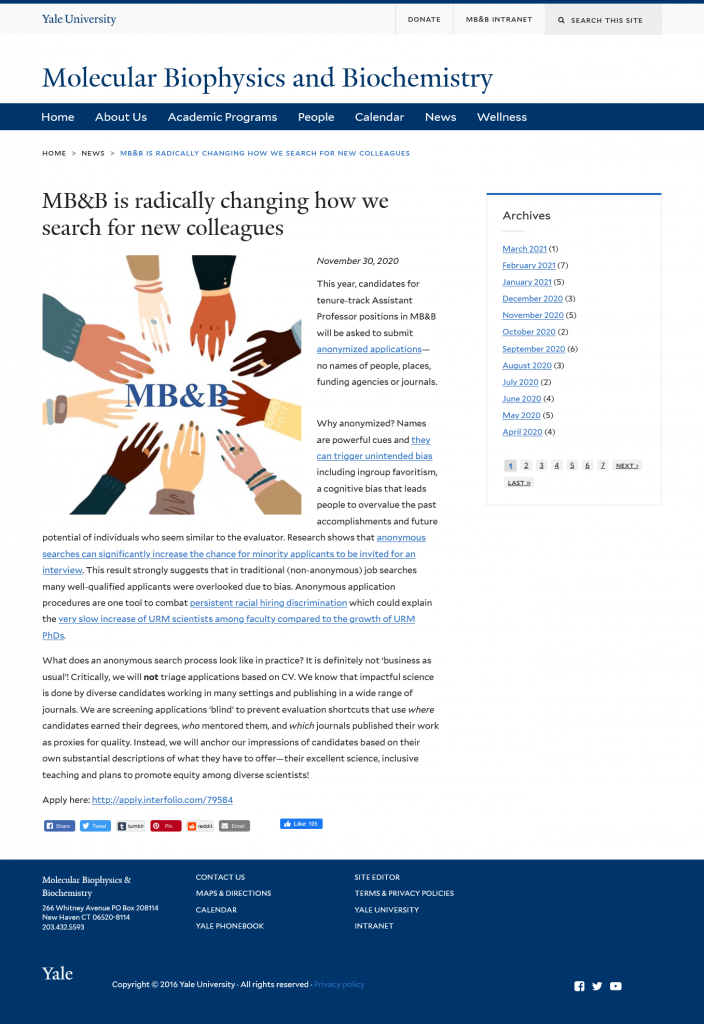 Yale University Molecular Biophysics and Biochemistry Department | DORA