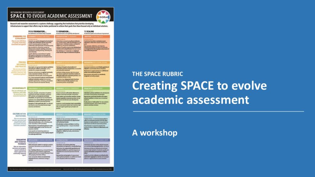 SPACE rubric workbook and workshop kit | DORA